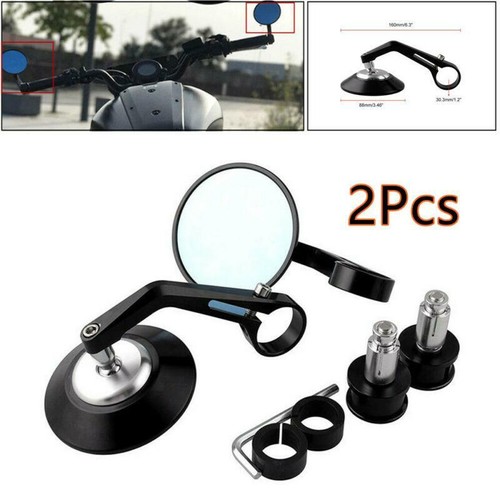 2* Black Round Motorcycle Rear View Mirror Handlebar End Plug Mirrors ...