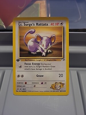 Pokémon TCG Lt. Surge's Rattata Gym Heroes 82/132 Regular 1st Edition ...