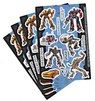 4 Sheets TRANSFORMERS Stickers! Optimus Prime Bumblebee Megatron JAZZ ...
