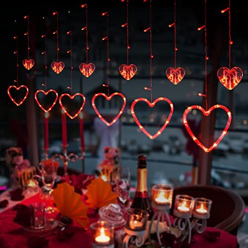 Valentines Day Decor Romantic Red Heartshaped 138 Leds 12 Hearts String ...