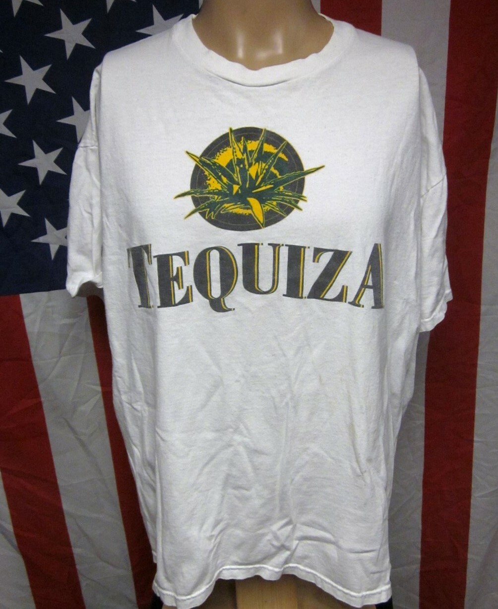 TEQUIZA BEER beat-up logo tee XL pale lime lager tequila T shirt 1990s ...