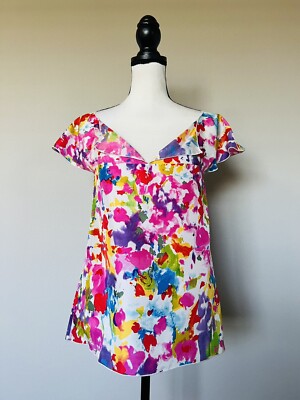 Le Shack By Tracy Feith Sz 4 100% Silk Watercolor Multicolor Print Top ...