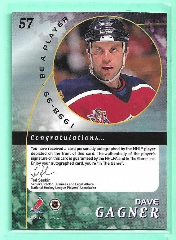 Dave Gagner 1998-99 BAP Be A Player Autograph Signed #57 Florida ...