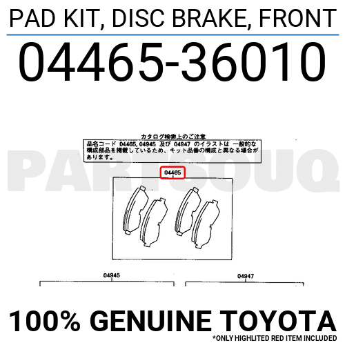 0446536010 Genuine Toyota PAD KIT, DISC BRAKE, FRONT 04465-36010 | eBay