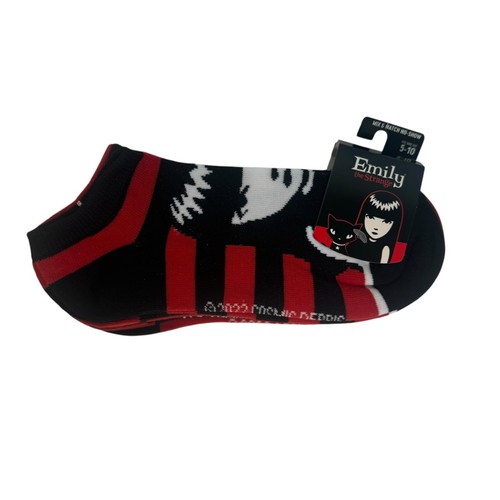 5 Pairs Emily the Strange No-Show Ankle Socks Black & Red Bioworld Goth ...