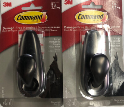 NEW (2) Large Oil Rubbed Bronze COMMAND Metal Hooks & 4 Strips FC13-ORB ...