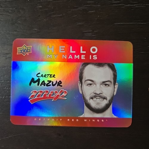 2025-26 Upperdeck MVP Carter Mazur hello my name is “ Detroit Red Wings ...