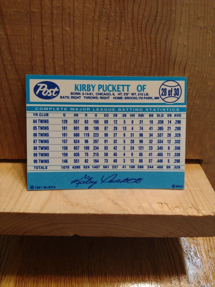 1991 Post Cereal Baseball Series #28 of 30 KIRBY PUCKETT. BOX69 | eBay