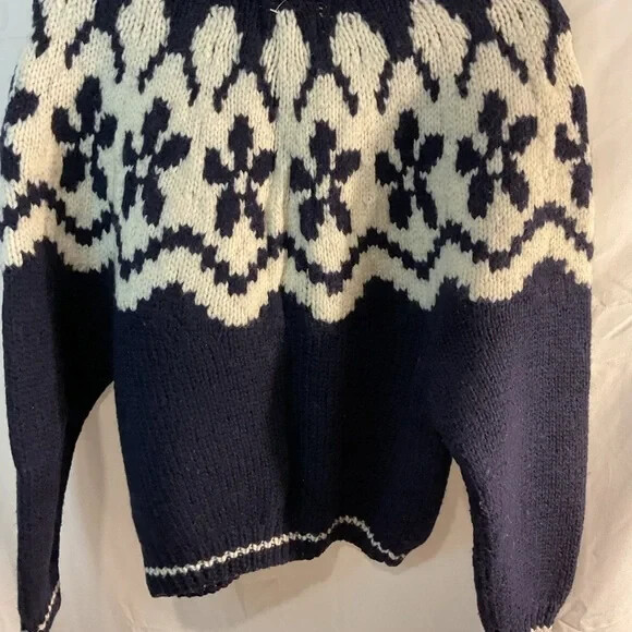 Ninon De Lendos Blue/White Nordic Cardigan Sweater 100% WOOL NWOT Sz S ...