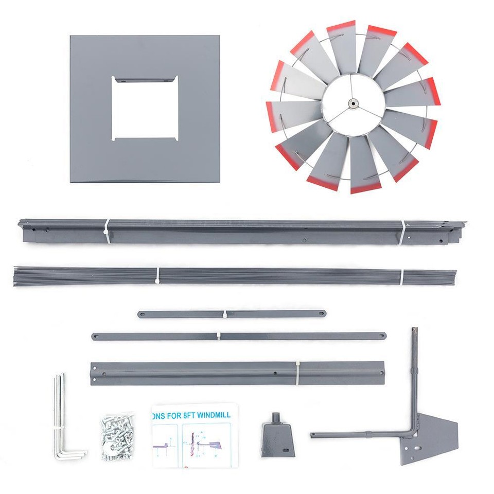 8ft Ornamental Outdoor Garden Windmill Weather Wind Vane-Galvanized w ...