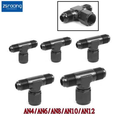 Black 3-Way Tee T-Piece Fitting Adapter AN4 AN6 AN8 AN10 AN12 Male to ...