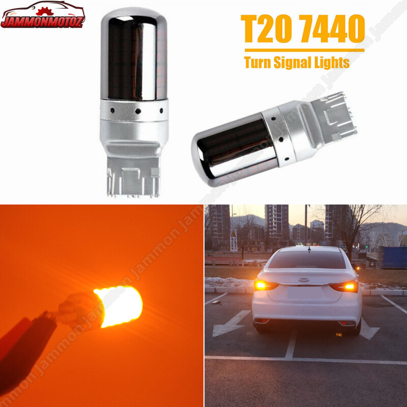 Bright Amber Chrome 7440 T20 W21W 54-SMD Canbus LED Bulbs For Turn ...