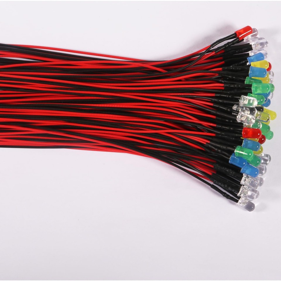 70PCS 7 Colors 12V LED Lights Emitting Diodes 5mm Pre Wired Kit Mini ...