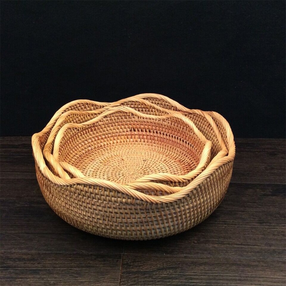Wave Style Vegetable Fruit Basket Kitchen Container Rattan Woven ...