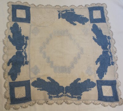 Antique Arts & Crafts Tri-Color Hand Crochet Filet Lace Ravens Birds ...