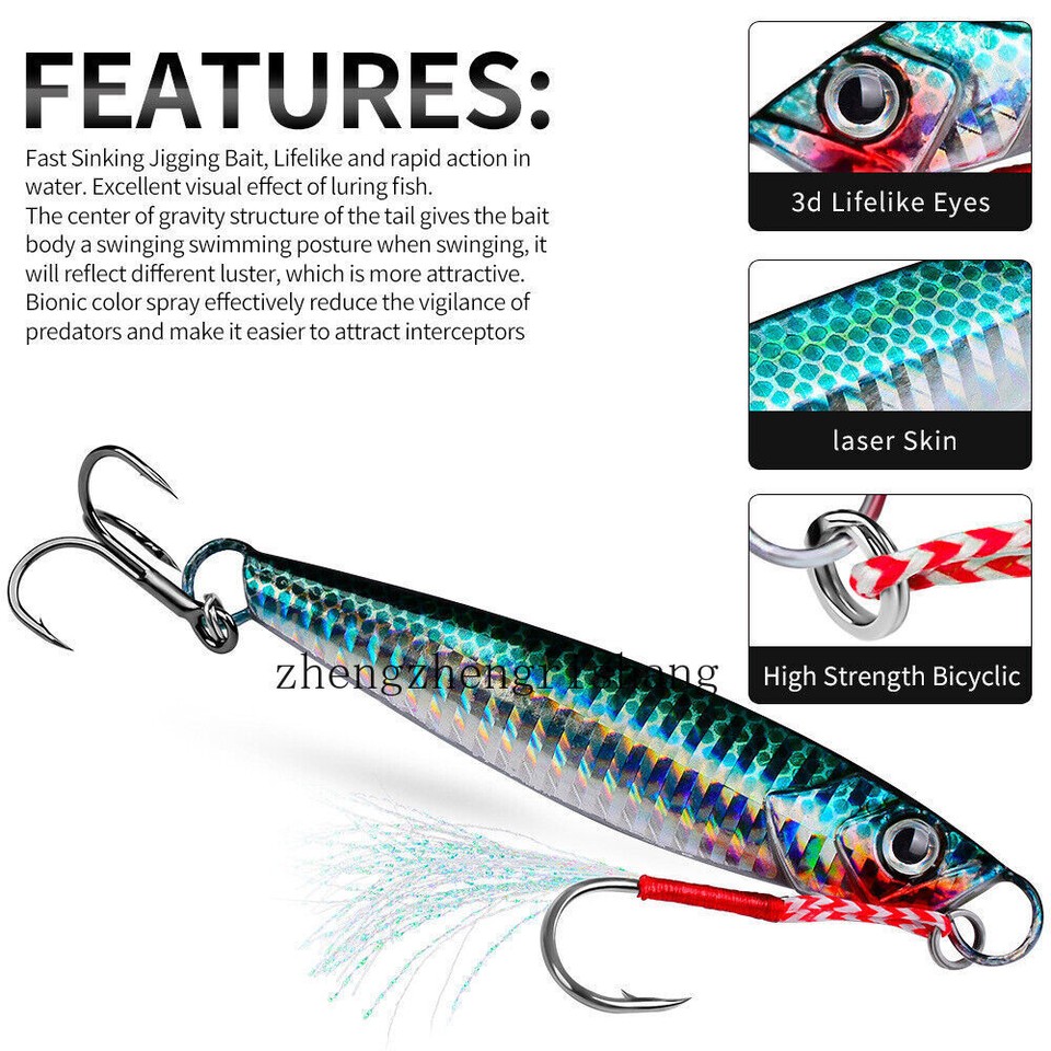 5Pcs Metal Jig Lure Shore Spoon Jigging Bass Saltwater Fishing Tackle ...
