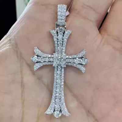 2Ct Round Lab Created Men's Cross Pendant Necklaces 14K White Gold ...