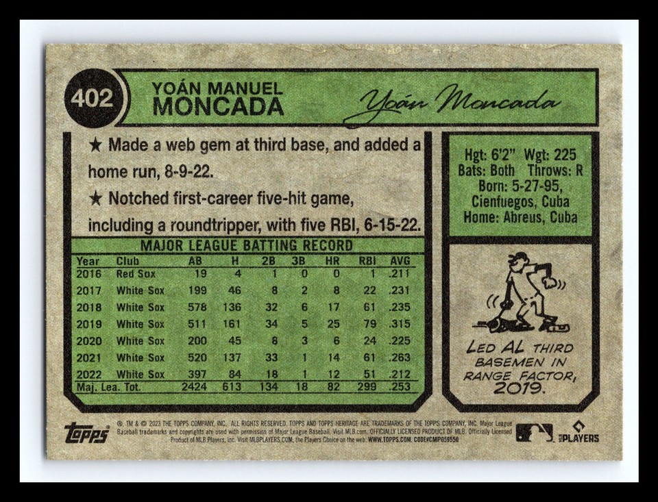 ⚾ YOAN MONCADA 2023 TOPPS HERITAGE HIGH NUMBER SP # 402 | eBay