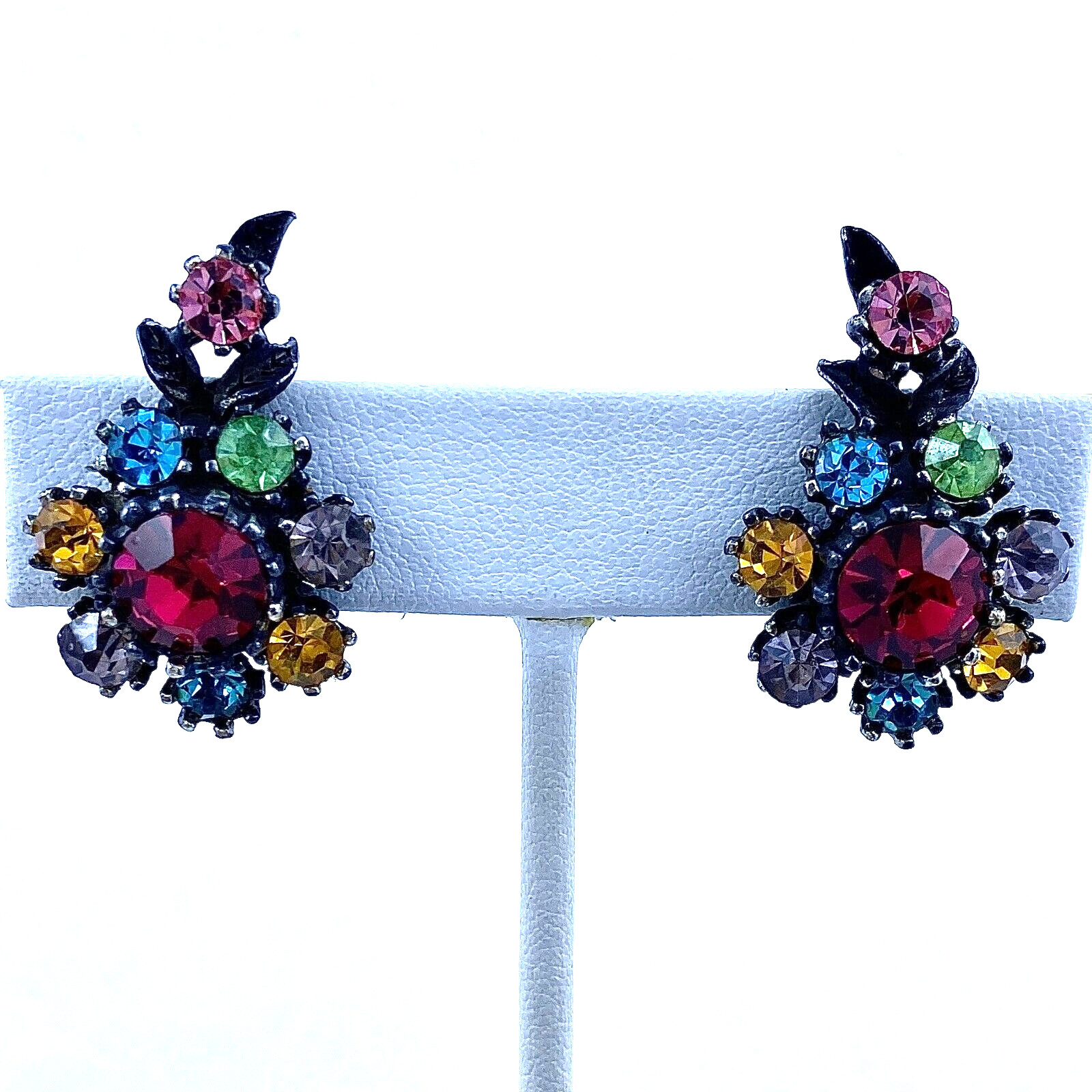 Vintage CORO Multi-Colored Rhinestone Earrings - Gem