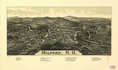 14" x 24" 1886 map of Milford, New Hampshire | eBay