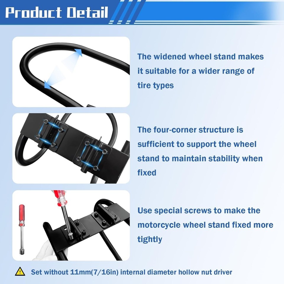 2 Pack E-Track Motorcycle Wheel Chock, 7" Removable Black Wheel Chock ...