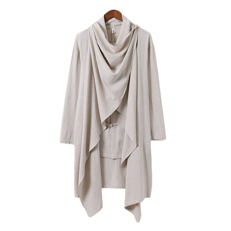 Men Retro Chinese Tang Top Robe Long Sleeve Cotton Linen Hanfu Cape ...
