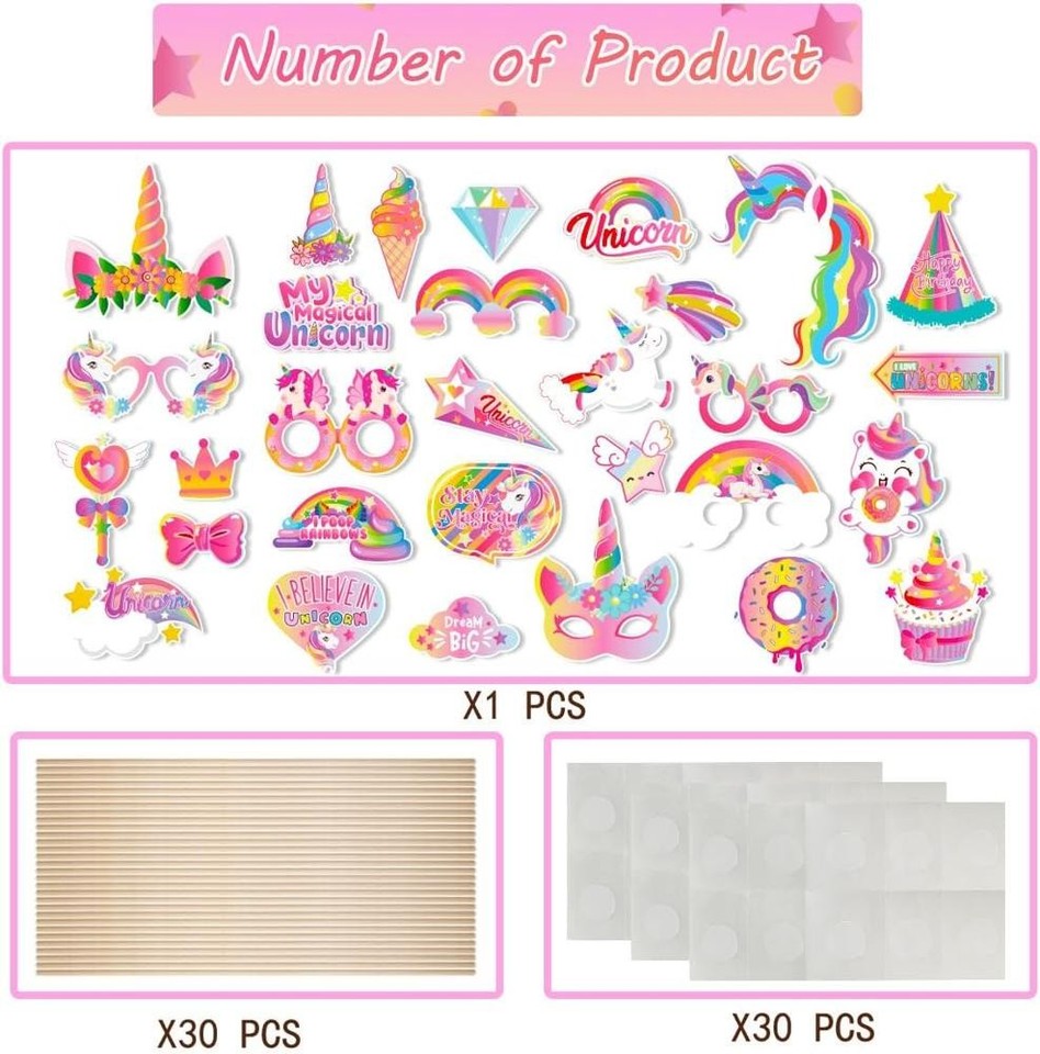 30pcs Unicorn Photo Booth Props Rainbow Unicorn Theme Photo Boothprops ...