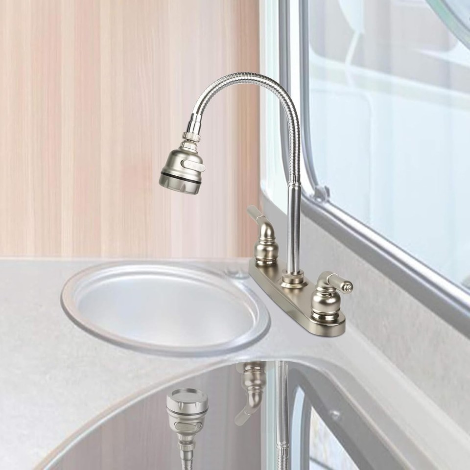 RV Kitchen Faucet with Dual Handles, 360° Swivel Sprayer, Black 8-Inch ...
