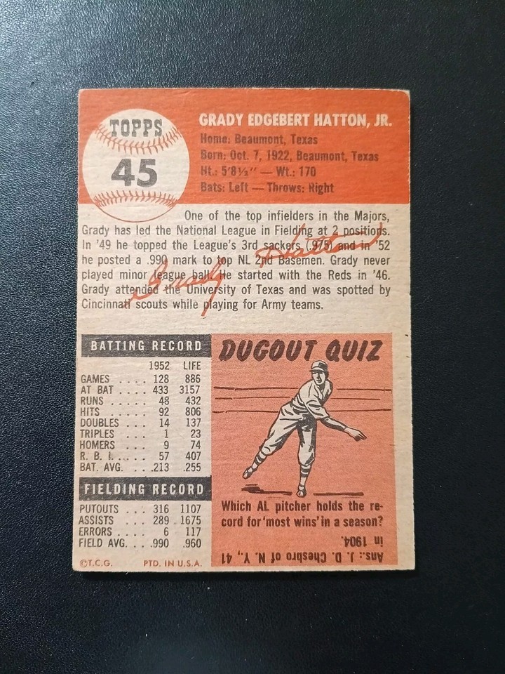 1953 Topps #45 Grady Hatton Cincinnati Reds Free Shipping | eBay