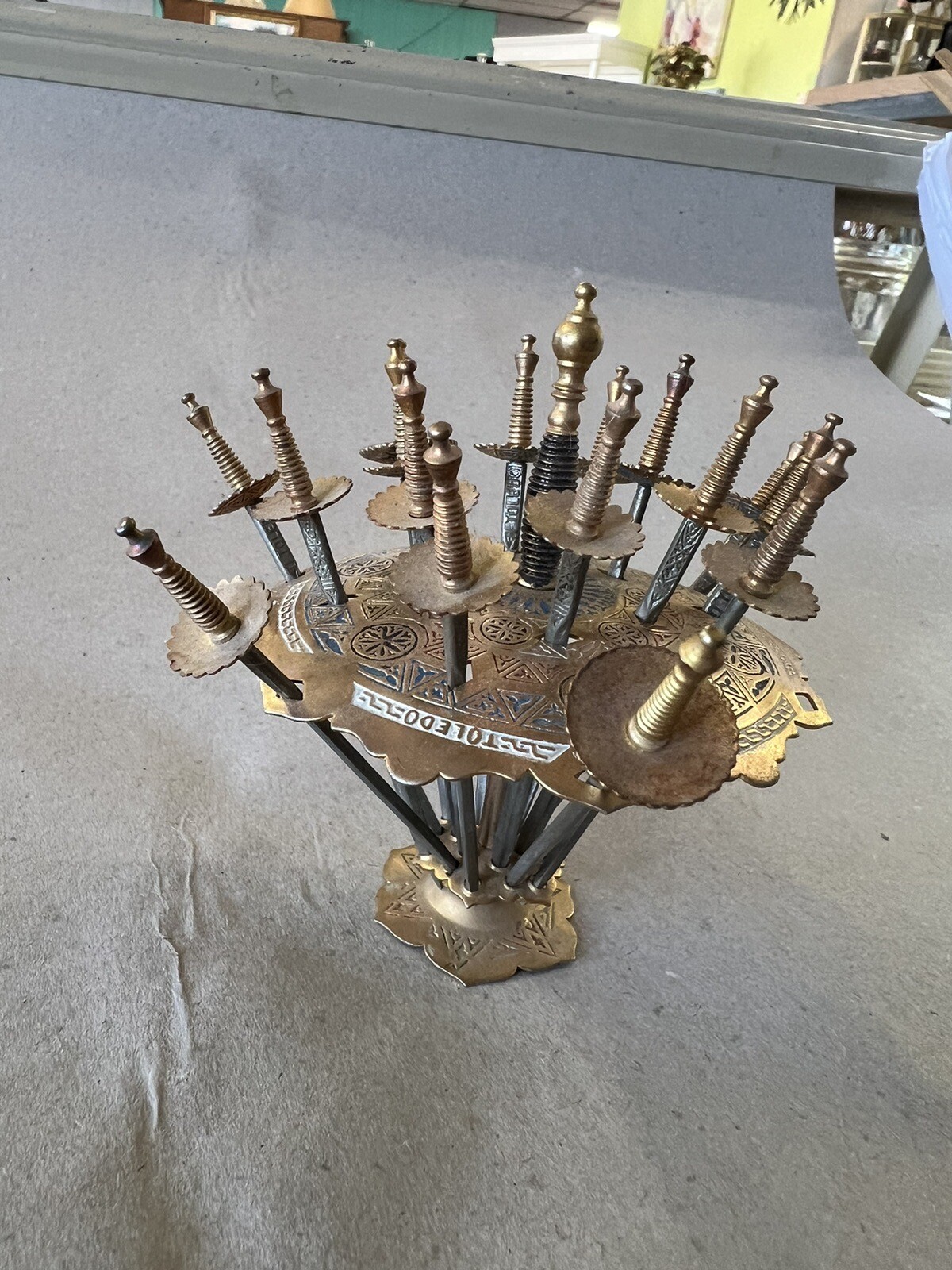TOLEDO BRASS SWORD COCKTAIL PICKS AND HOLDER | eBay