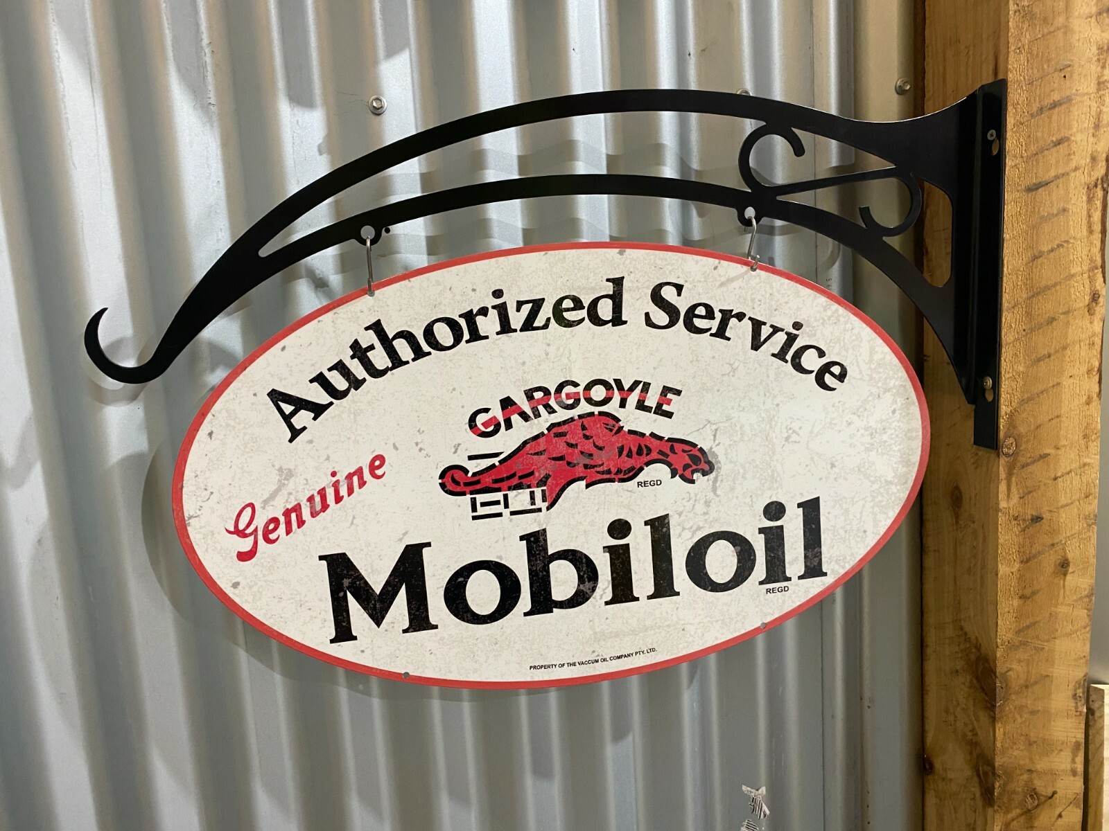 MOBILOIL GARGOYLE MOBIL METAL SIGN WITH HANGER DBL SIDED OVAL | eBay