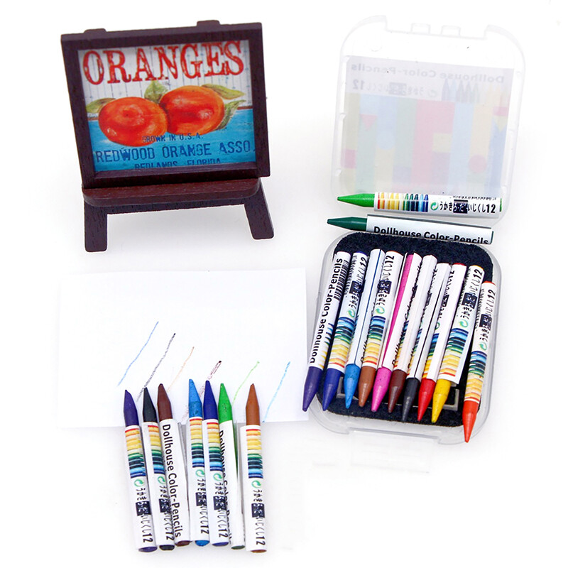 1 Set 12colours Mini Dollhouse Miniature Crayon Doll House Accessories ...