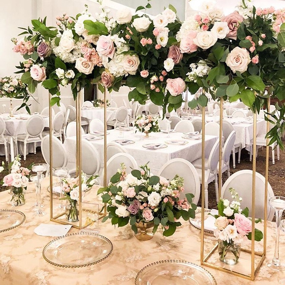 Luxe Gold Rectangle Flower Stand Metal Pedestal Wedding Centrepiece ...