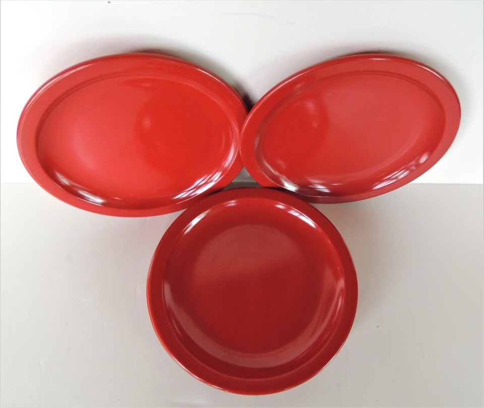 Vtg Set Lot of 5 Texas Ware Red 7 1/4” Salad Plates 138 Melmac Melamine ...