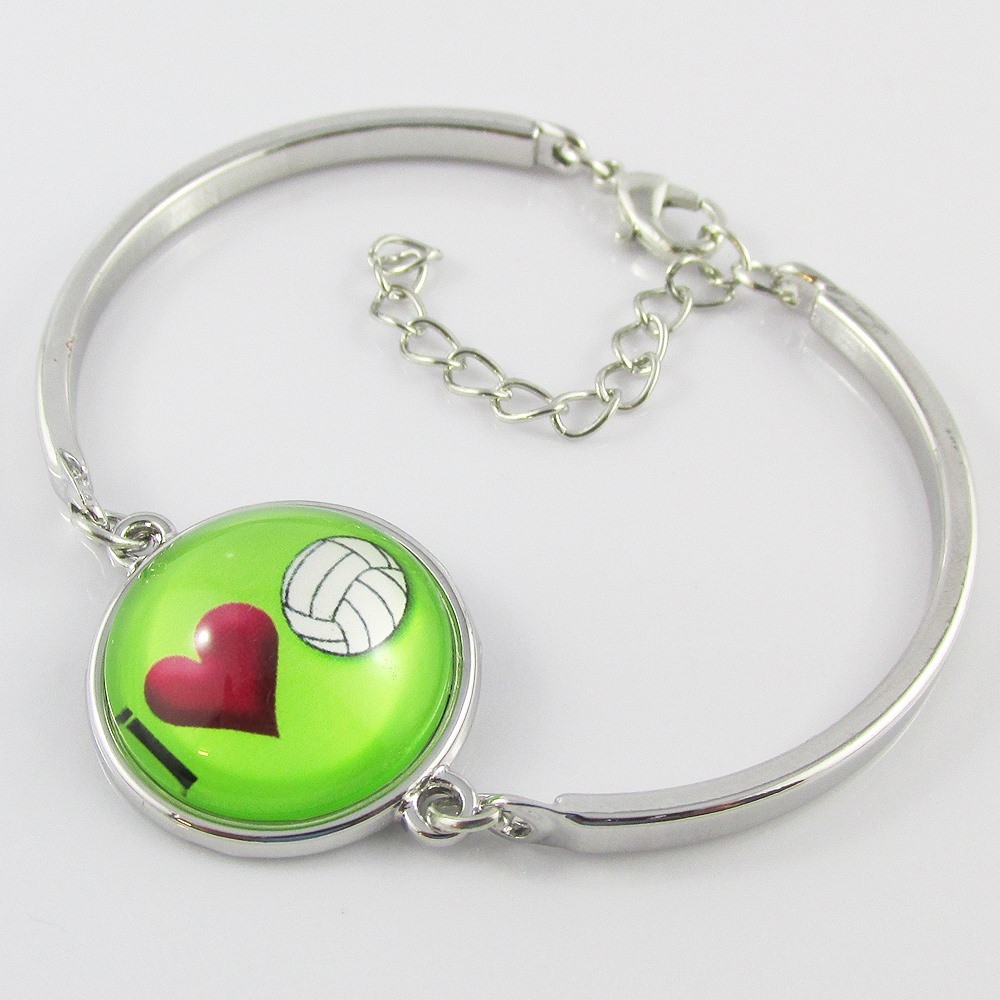 Glass Cover Cabochon I Love Netball Charm Bangle Bracelet Sports Team ...