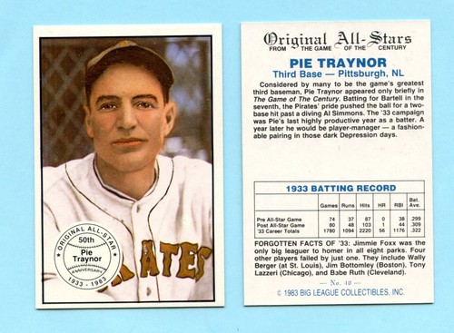 1933 Original All-Stars # 40 Pie Traynor -- Pittsburgh Pirates | eBay