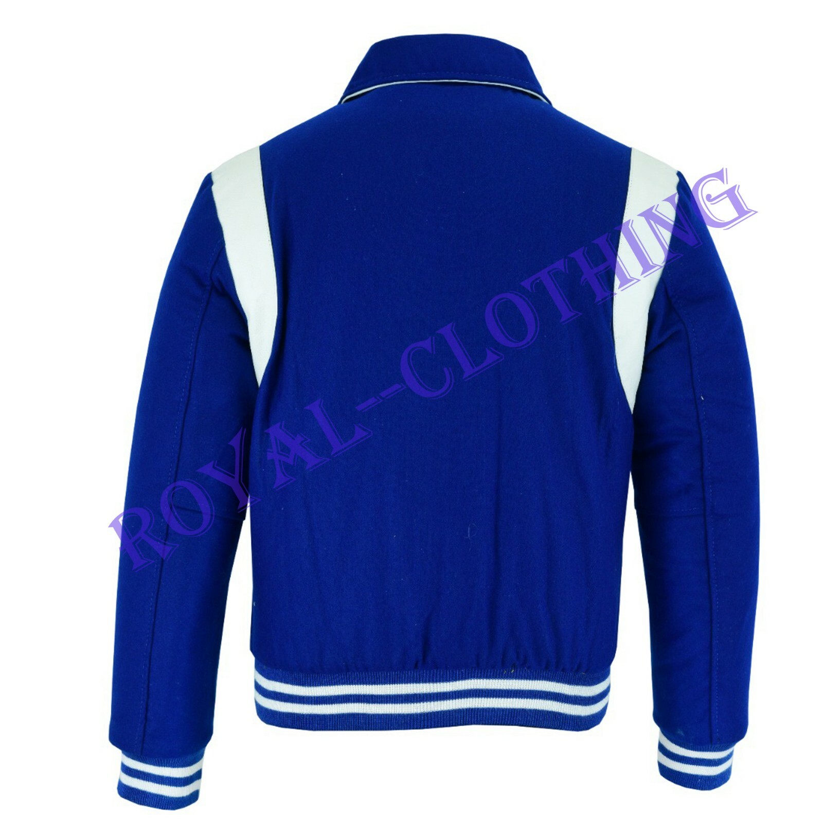 Varsity Letterman Bomber Baseball Jacket Royal Blue Wool White Leather ...