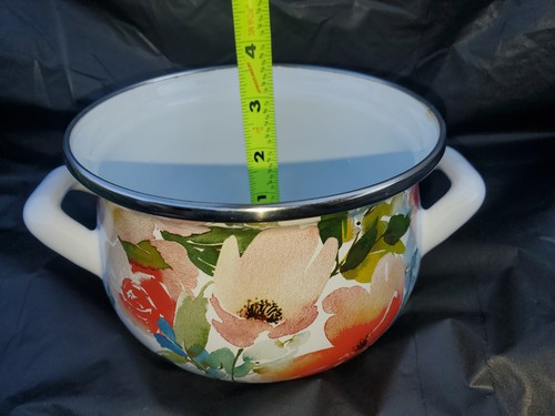 Crofton 1 Qt Enameled Steel Pot Set of 3 Floral Lids Double Handles ...