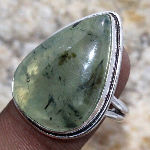 925 Silver Plated Moss Prehnite Ethnic Ring Handmade Jewelry Size US 10 ...