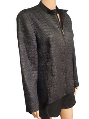 Louben Jacket Size 14 Black Textured Lined Zip Front Women's Blazer | eBay
