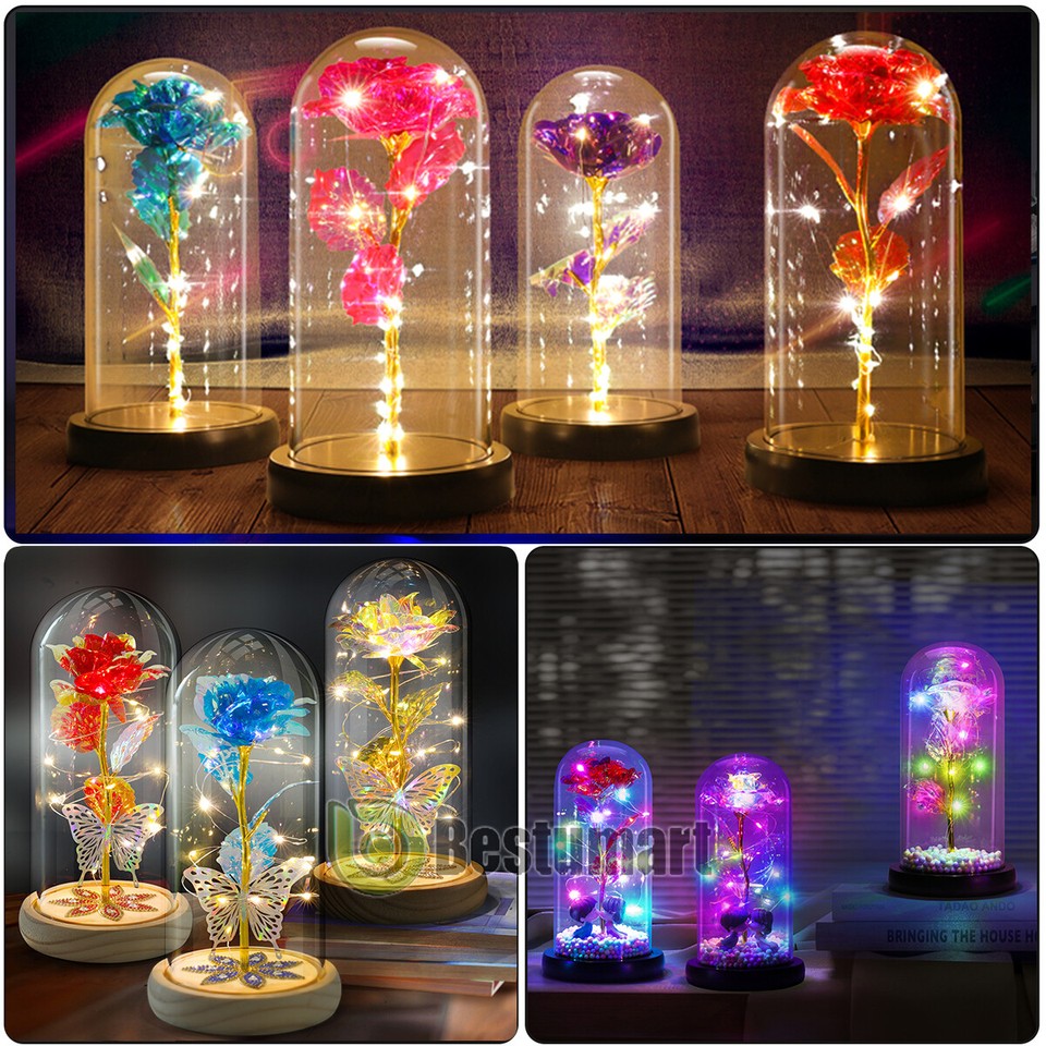 Eternal Forever Romantic Rose Flower In Glass Dome LED Light Mother's ...