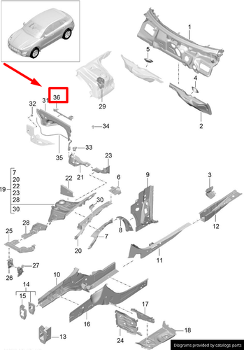 PORSCHE MACAN 95B Cowl Plenum Panel Bracket 95B819079 95B.819.079 NEW ...