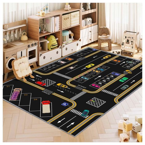 Kids Rug,Children's Room Rug, Fun Car Park Kids Play Mat, Rail City ...