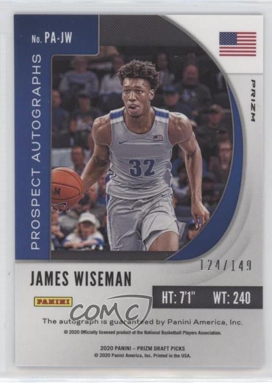 2020 Prizm Draft Picks Prospect Blue 124/149 James Wiseman Rookie Auto ...