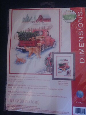 Dimensions Winter Ride Vintage Chirstmas Farm Scene Cross Stitch Kit 70 ...