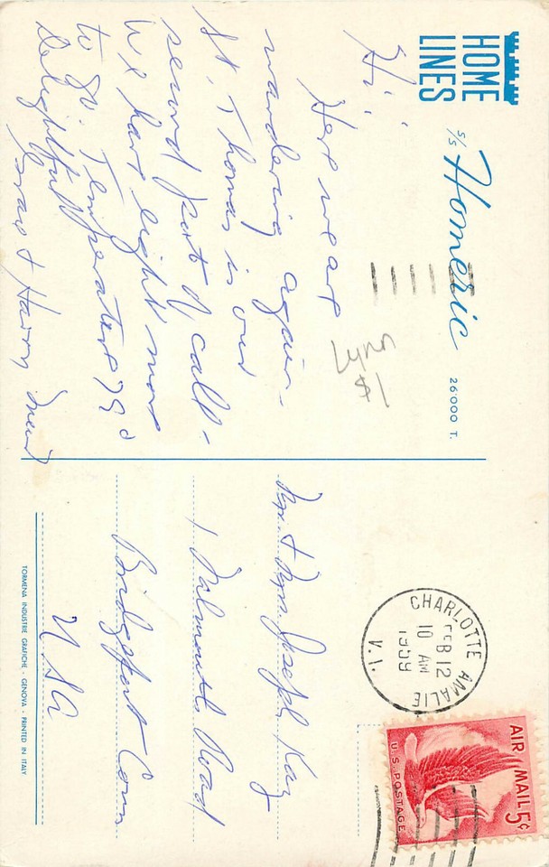 Postcard SS Homeric, Home Lines Posted 1959 | eBay