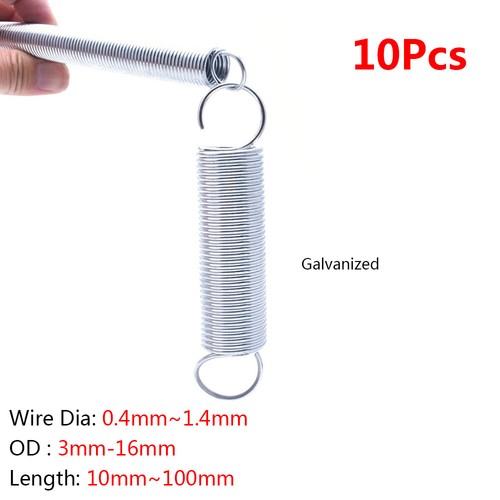 10Pcs Wire Dia 0.4-1.4mm Expansion Tension Spring Hook End 10mm-100mm ...