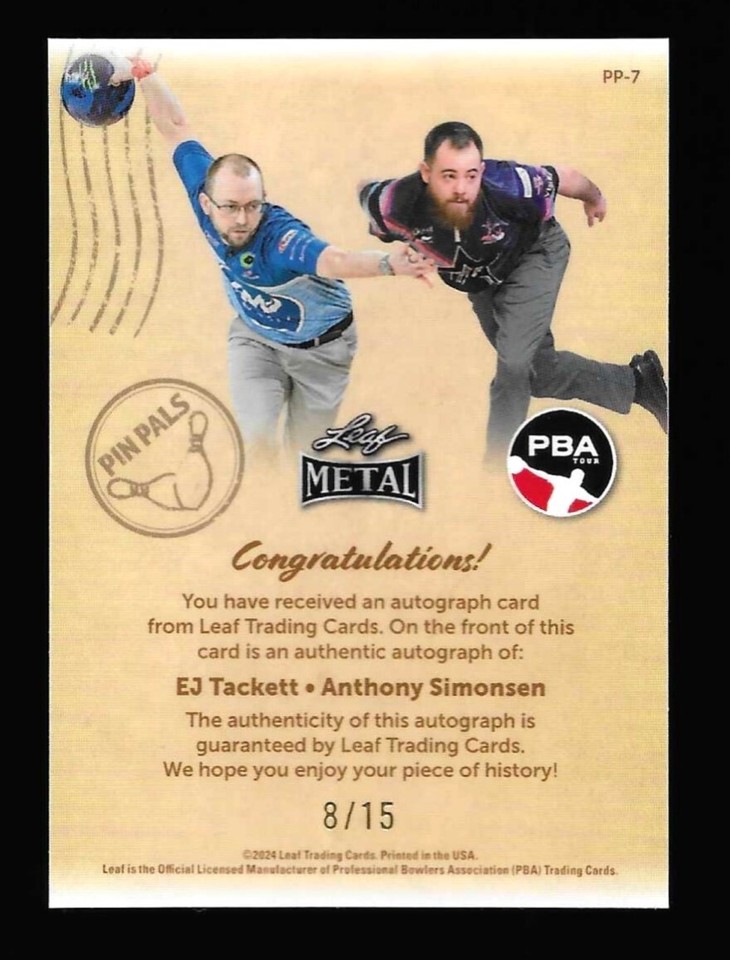 EJ Tackett Anthony Simonsen 2024 Leaf PBA Dual Autograph Blue Scope #8/ ...