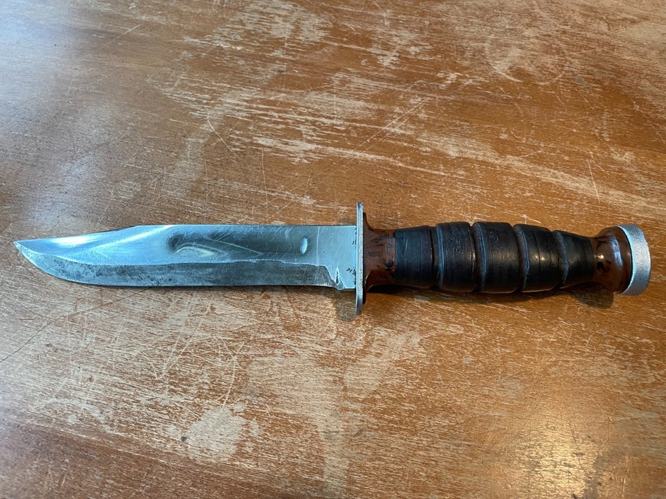 VTG WWII KA-BAR Commando "Bright" Fighting Knife w/ Original Leather ...