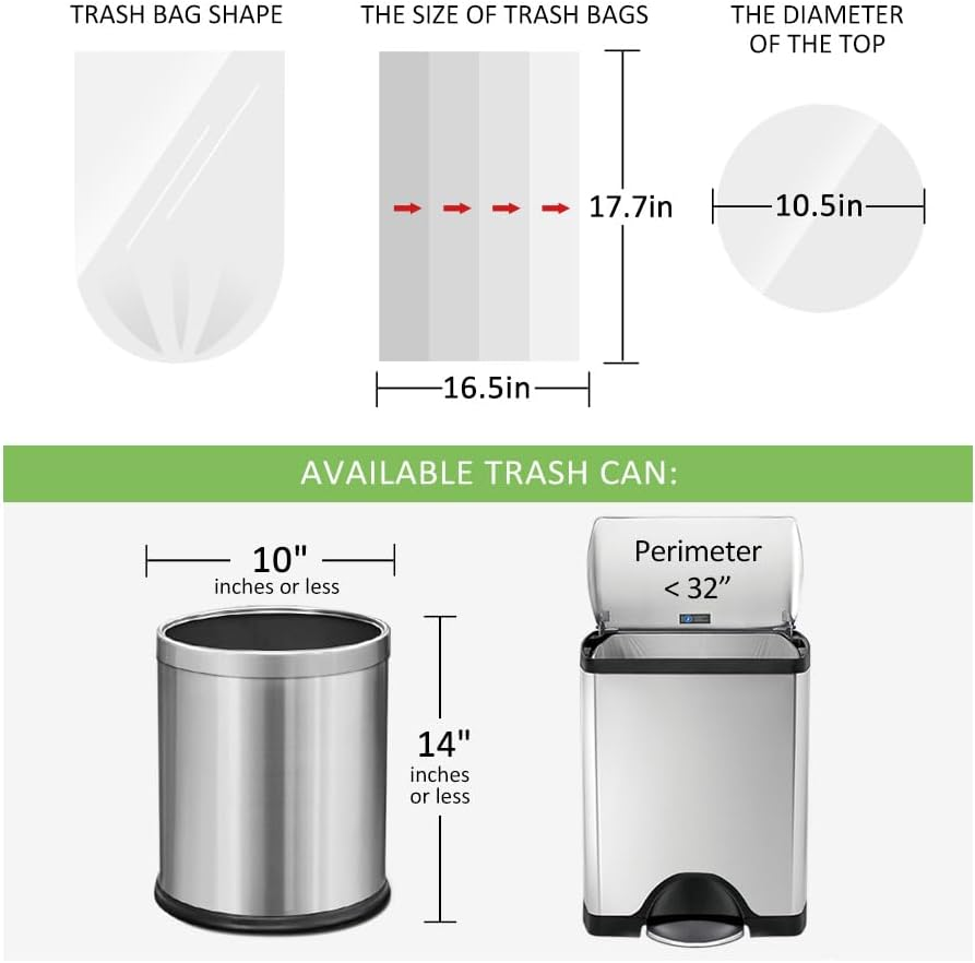 180 Counts 2 Gallon (1.8-2 Gal) Small Trash Bags Garbage Bags by , Fit ...